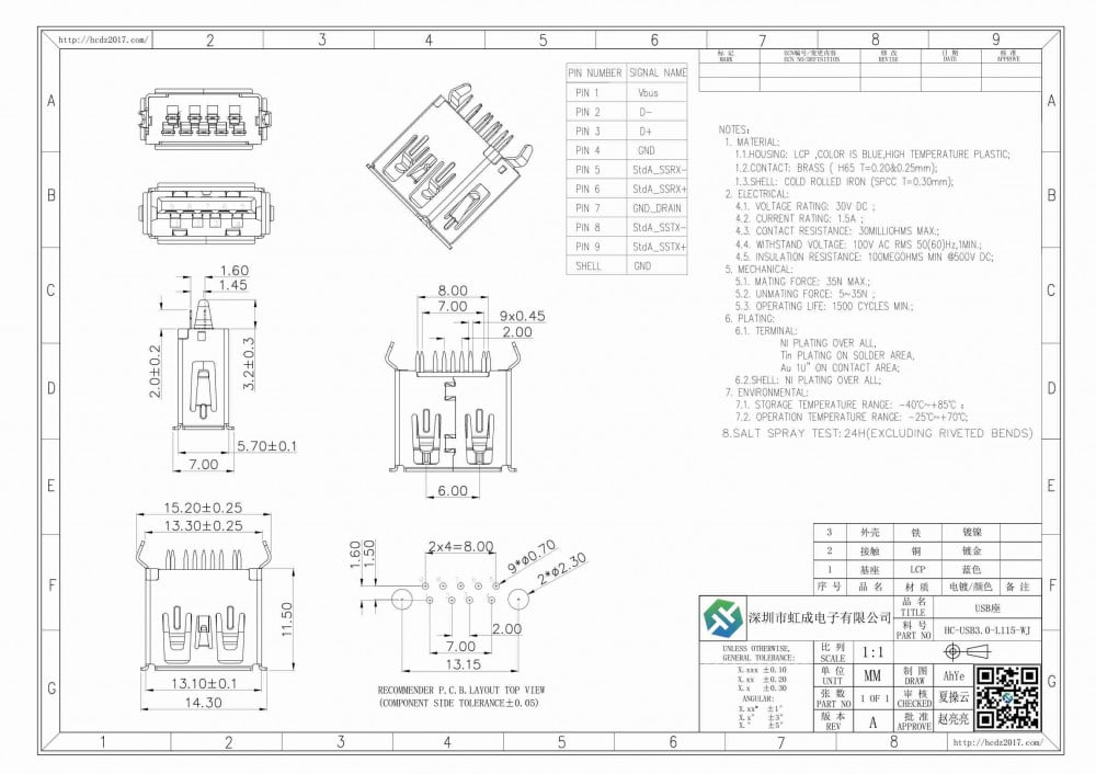 HC-USB3.0-L115-WJ technical drawing page