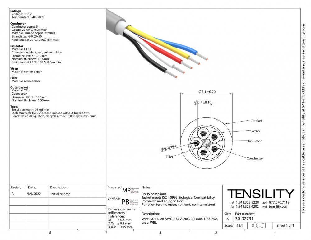 Tensility International 30-02731 cable product drawing