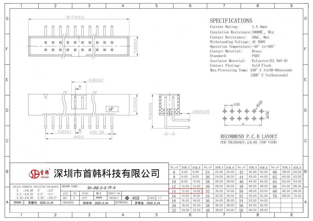 SH-JN2.0-2-7P-W technical drawing preview
