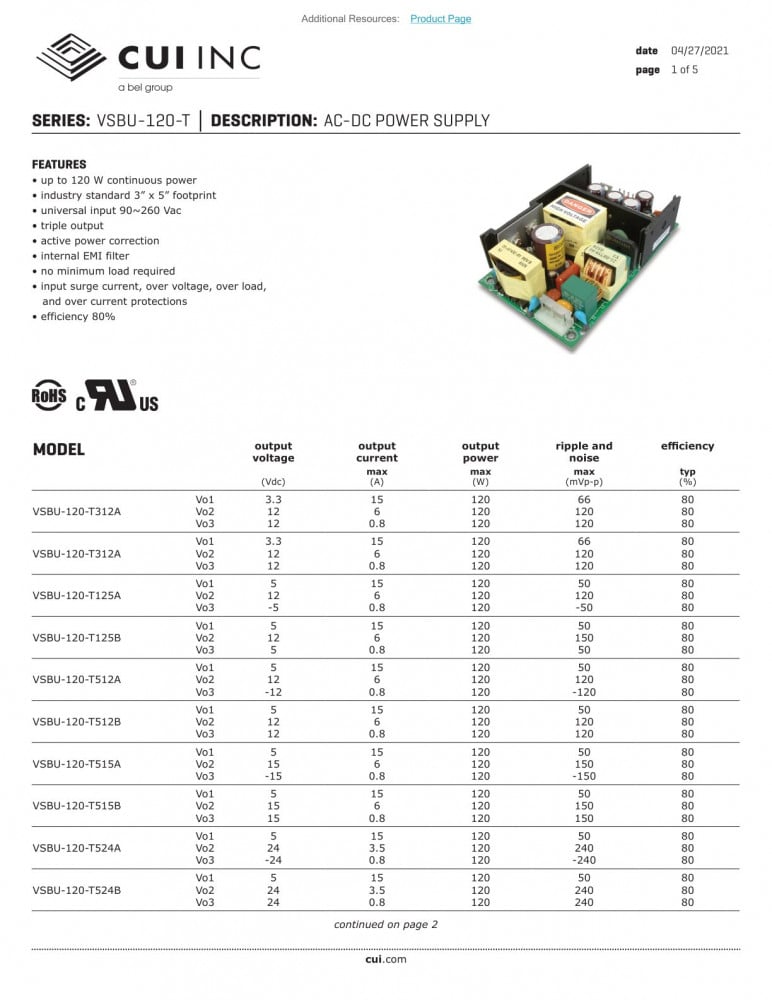 VSBU-120-T3512B datasheet page 1
