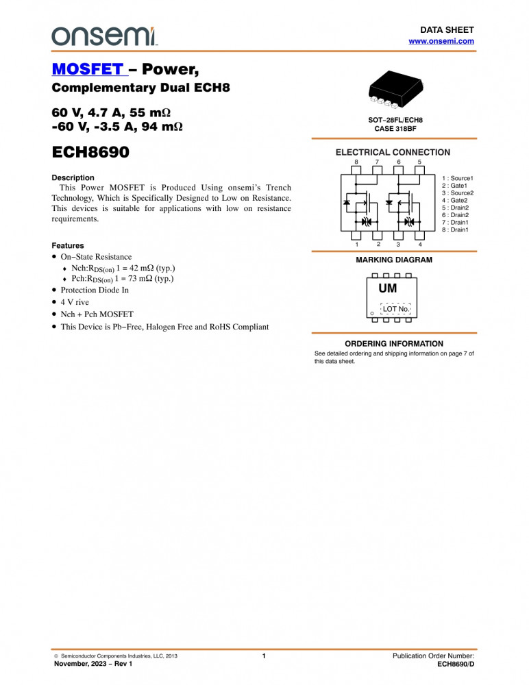 ECH8690 datasheet page 1