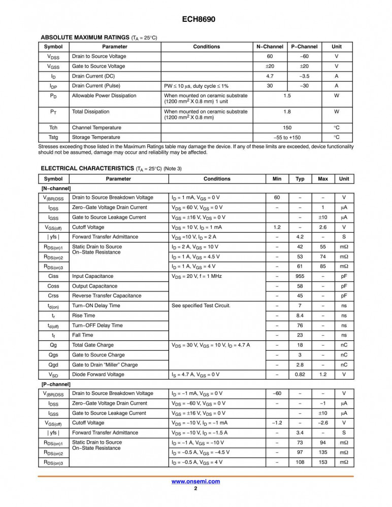 ECH8690 datasheet page 2