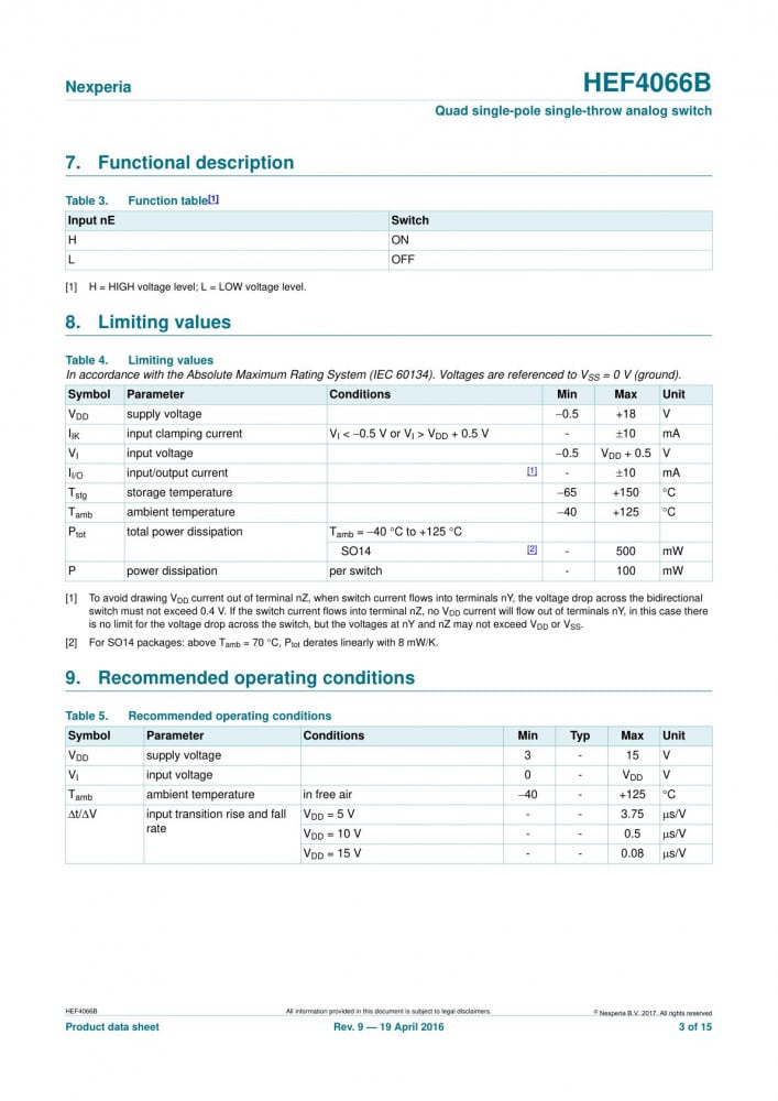HEF4066BT datasheet page 3