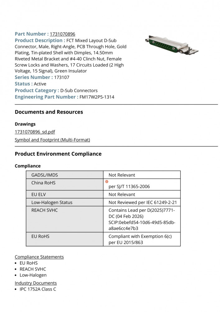 MOLEX 1731070896 product drawing preview, page 1