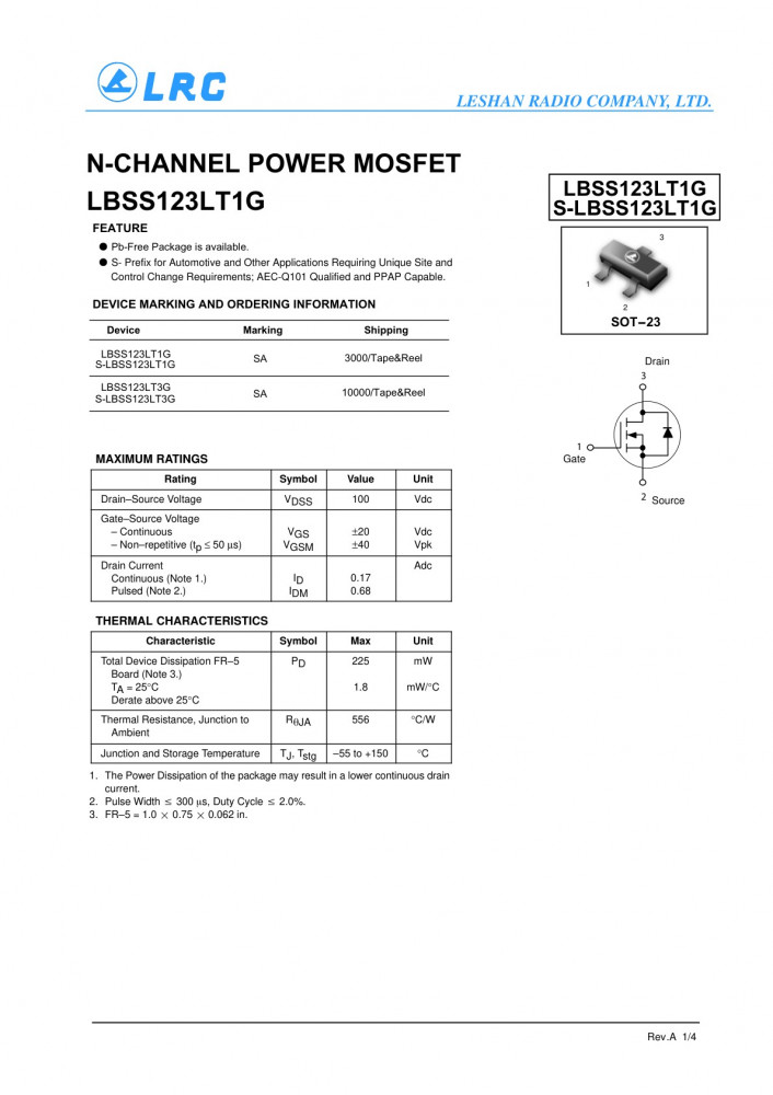 LBSS123LT1G datasheet page 1