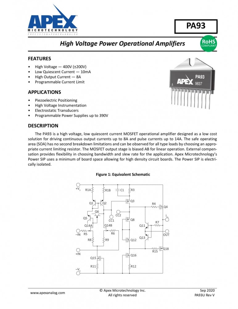 PA93EE datasheet page 1