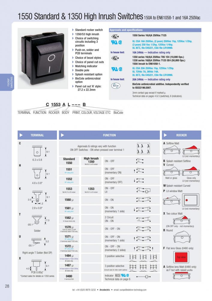 Bulgin 1350 and 1550 switch catalogue page 1