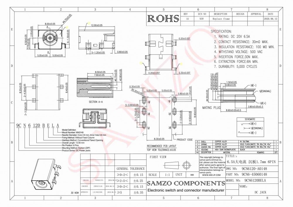 SAMZO 9CN6120BELA technical document preview