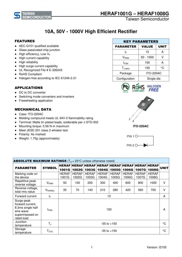HERAF1006G datasheet page 1