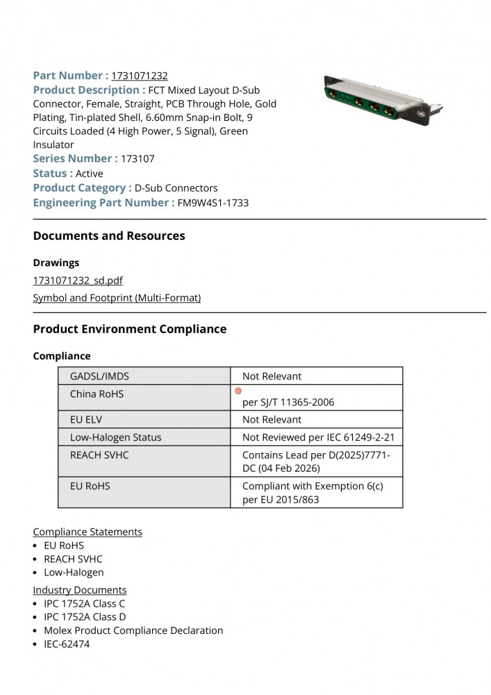 MOLEX 1731071232 technical document page 1
