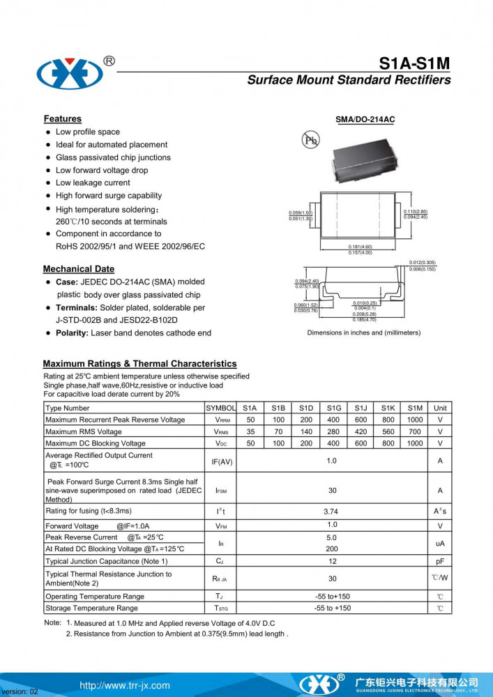 JUXING S1M datasheet page 1