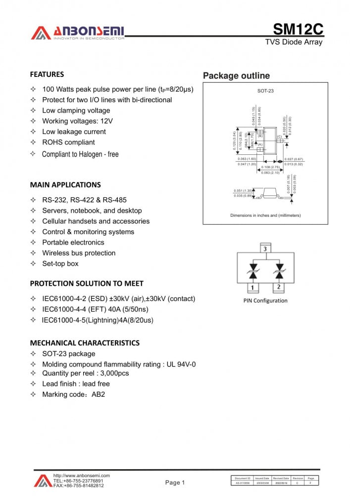 AnBon SM12C datasheet page 1