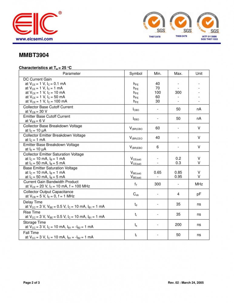 EIC MMBT3904 datasheet page 2