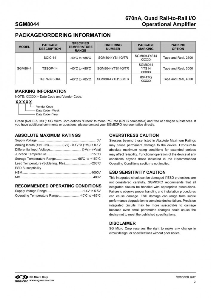 SGM8044 datasheet page 2