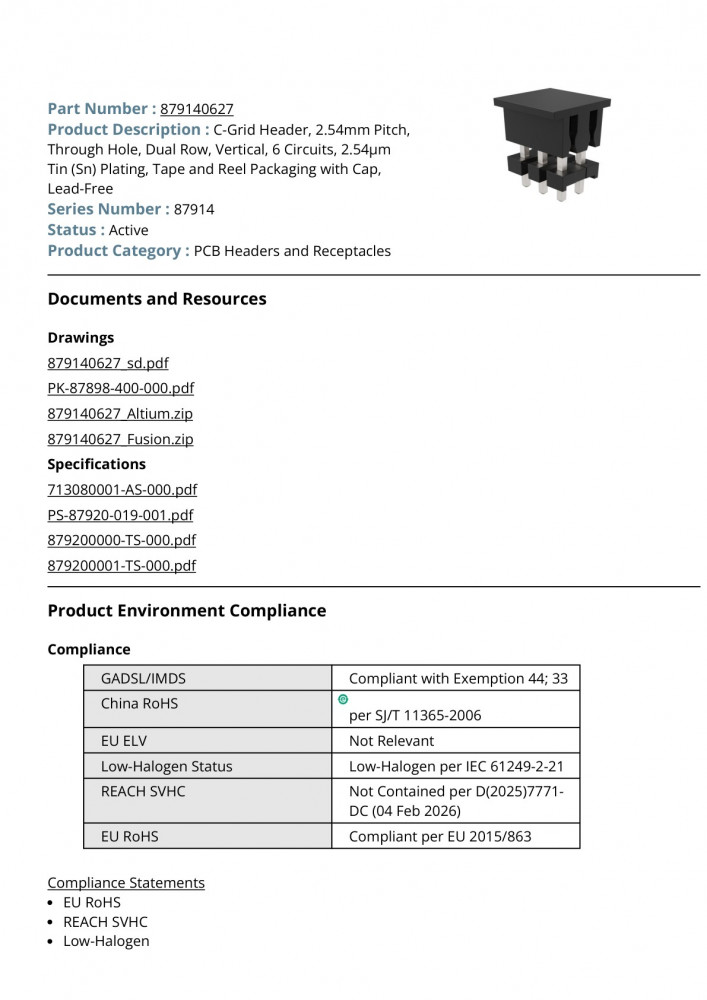 MOLEX 879140627 technical document page 1