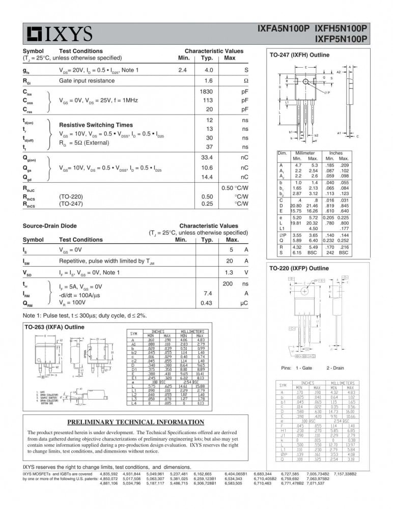 IXFP5N100P datasheet page 2