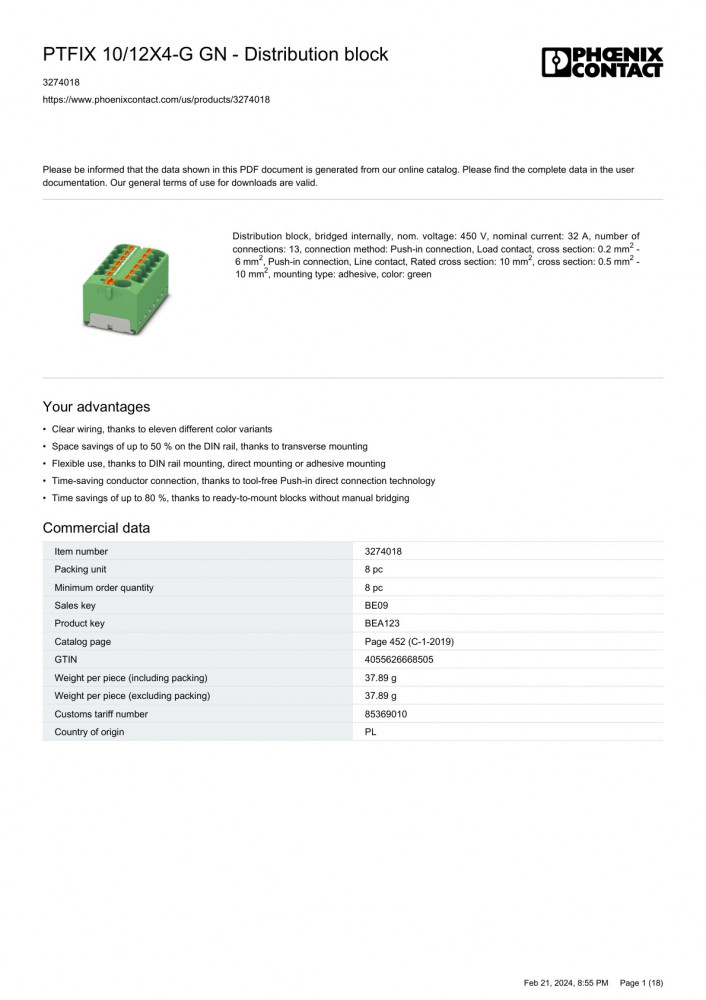 Phoenix Contact 3274018 technical document page 1