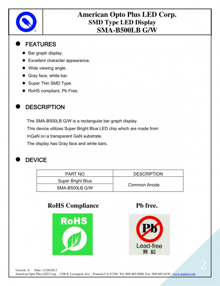 SMA-B500LB G/W datasheet page 2