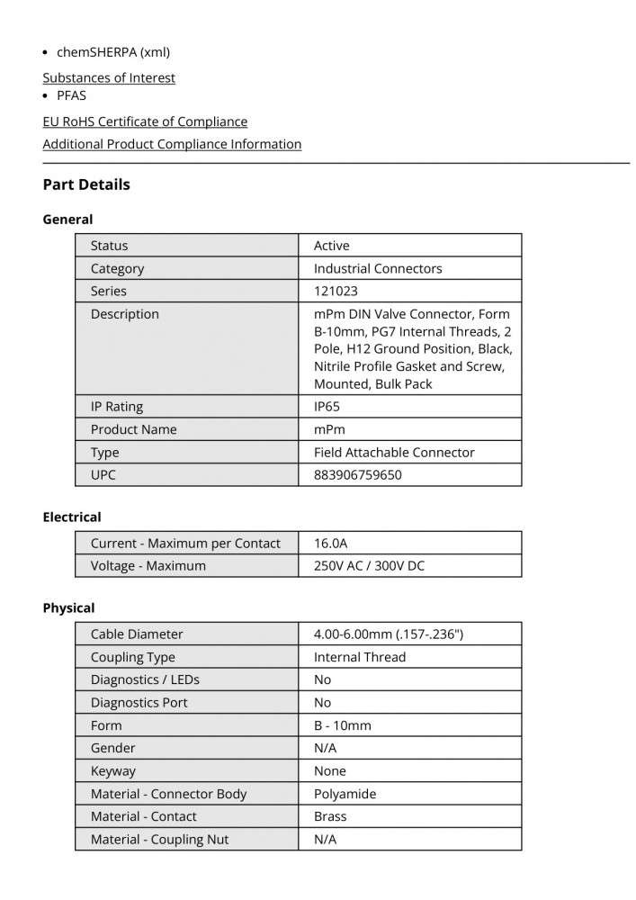 Molex C62 DIN Valve packaging specification page 2