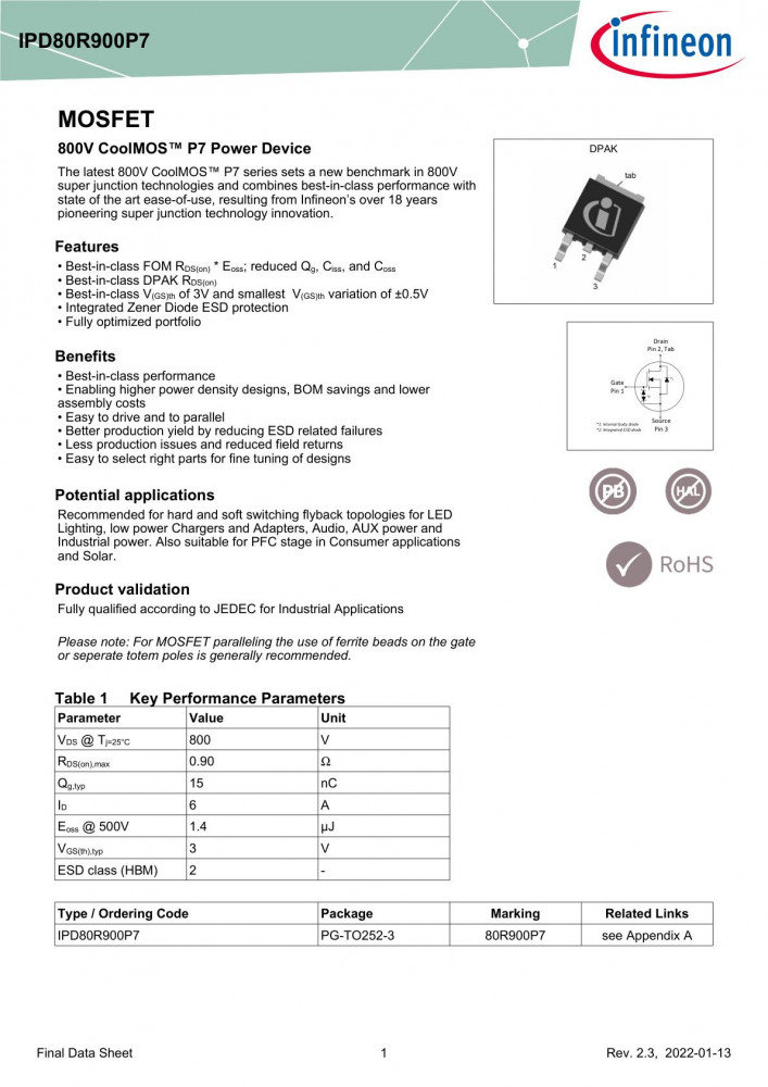 Infineon datasheet page 1