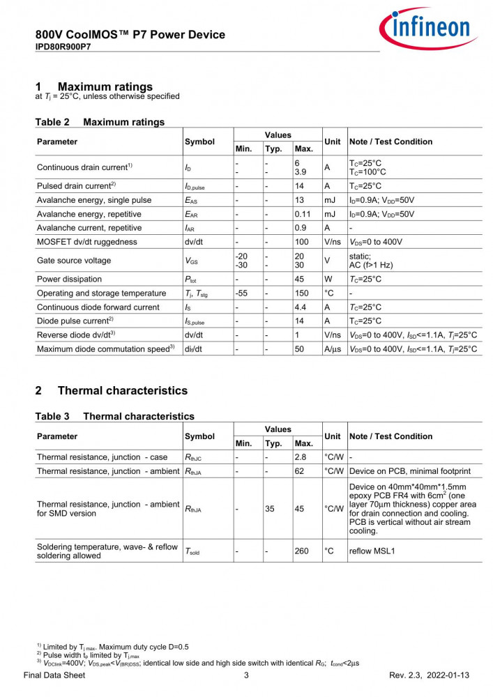 Infineon datasheet page 3
