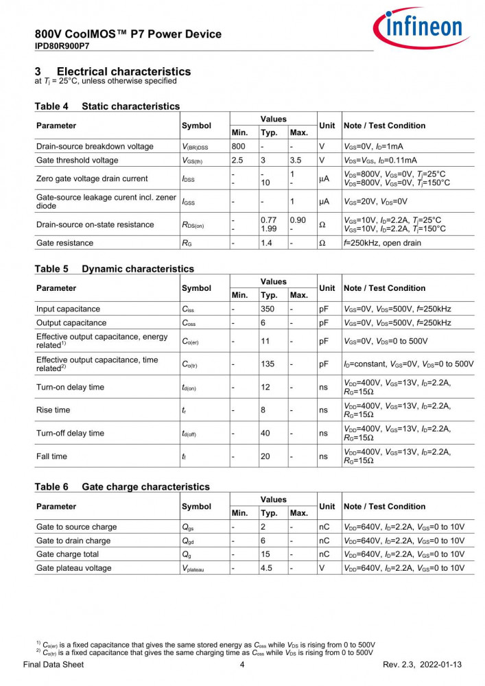 Infineon datasheet page 4