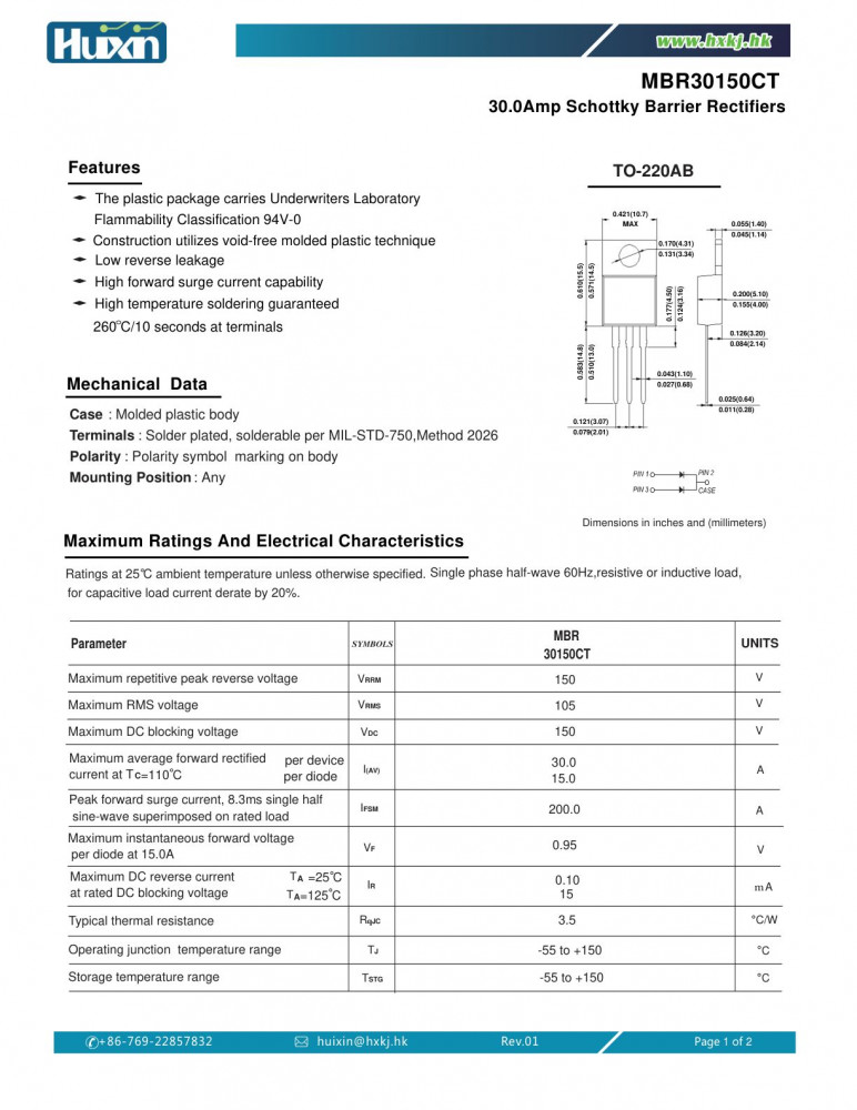 MBR30150CT technical document page 1