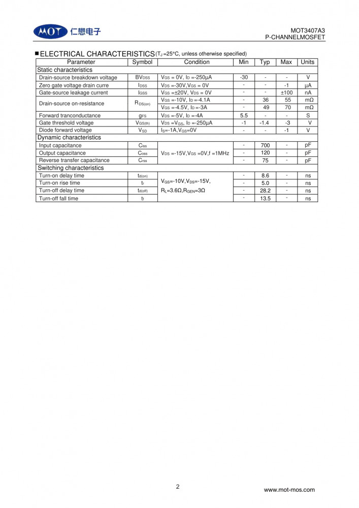 MOT3407A3 datasheet page 2