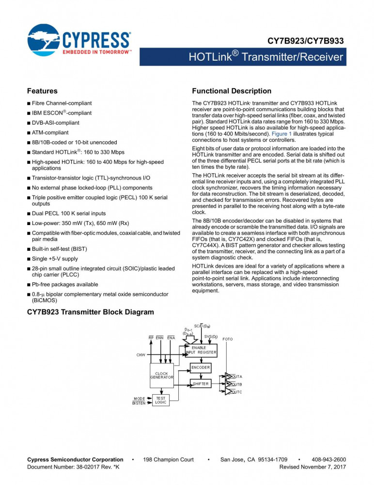 CY7B933 datasheet page 1