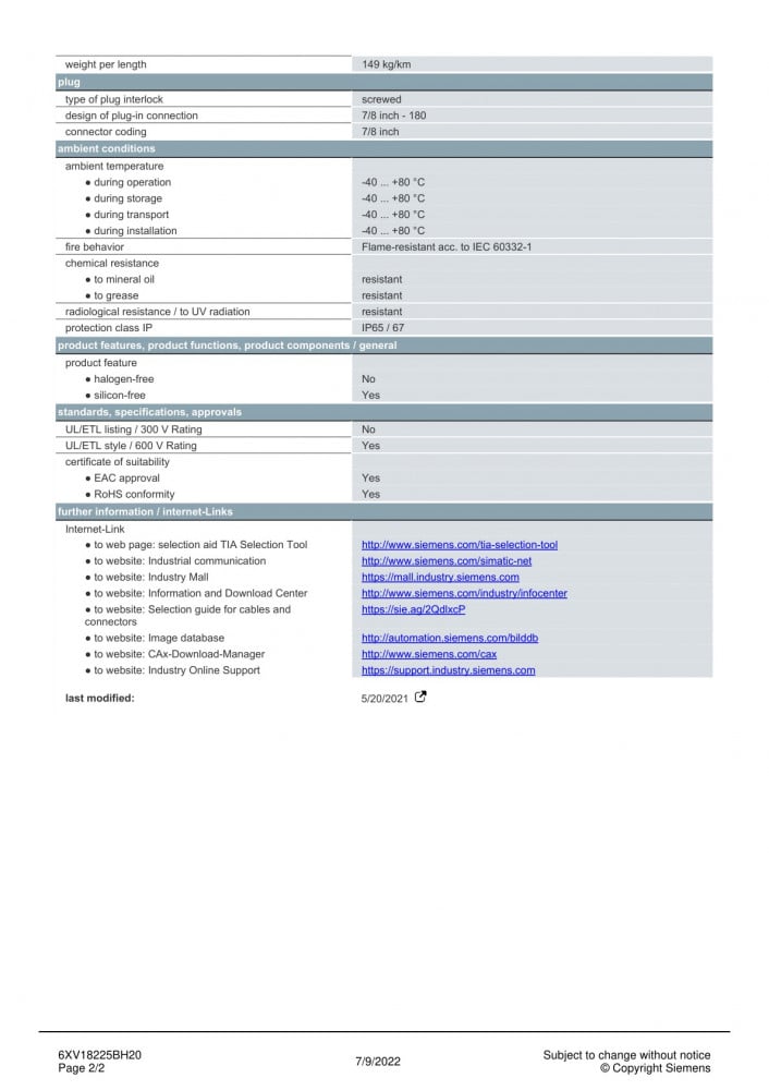 SIEMENS 6XV18225BH20 technical document page 2