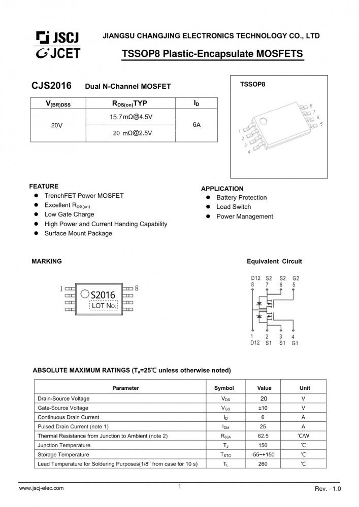 CJS2016 datasheet page 1