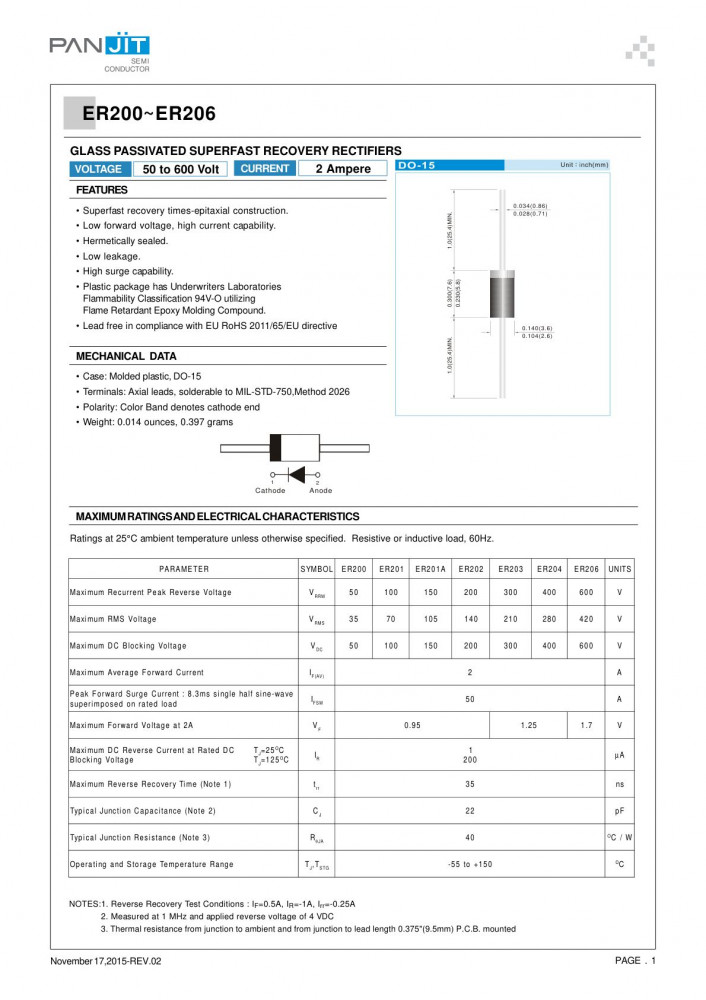 PANJIT ER206 datasheet page 1