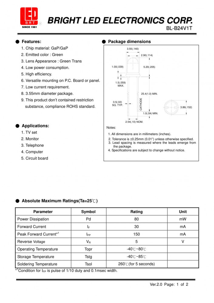 BL-B24V1T technical document page 1