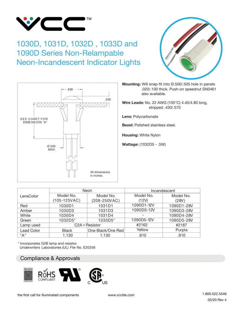 VCC 1030D series technical document, page 1