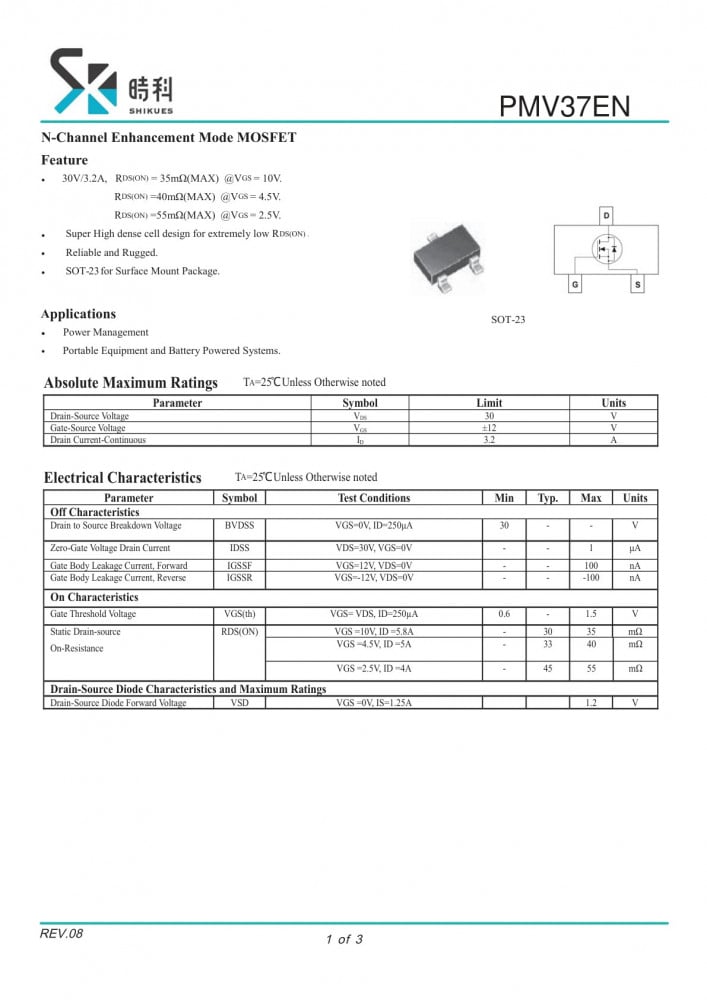 PMV37EN datasheet page 1