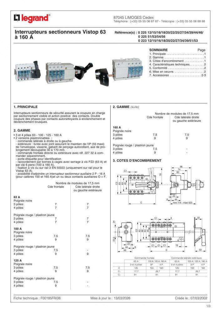 Legrand Vistop technical document page 1