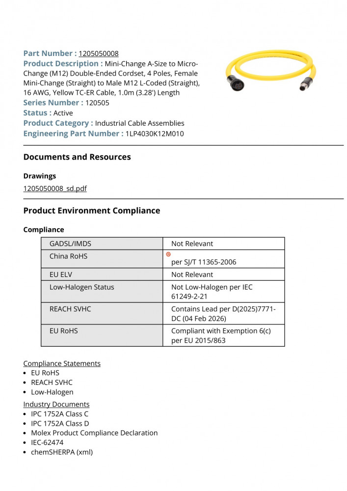 MOLEX 1205050008 product drawing, page 1