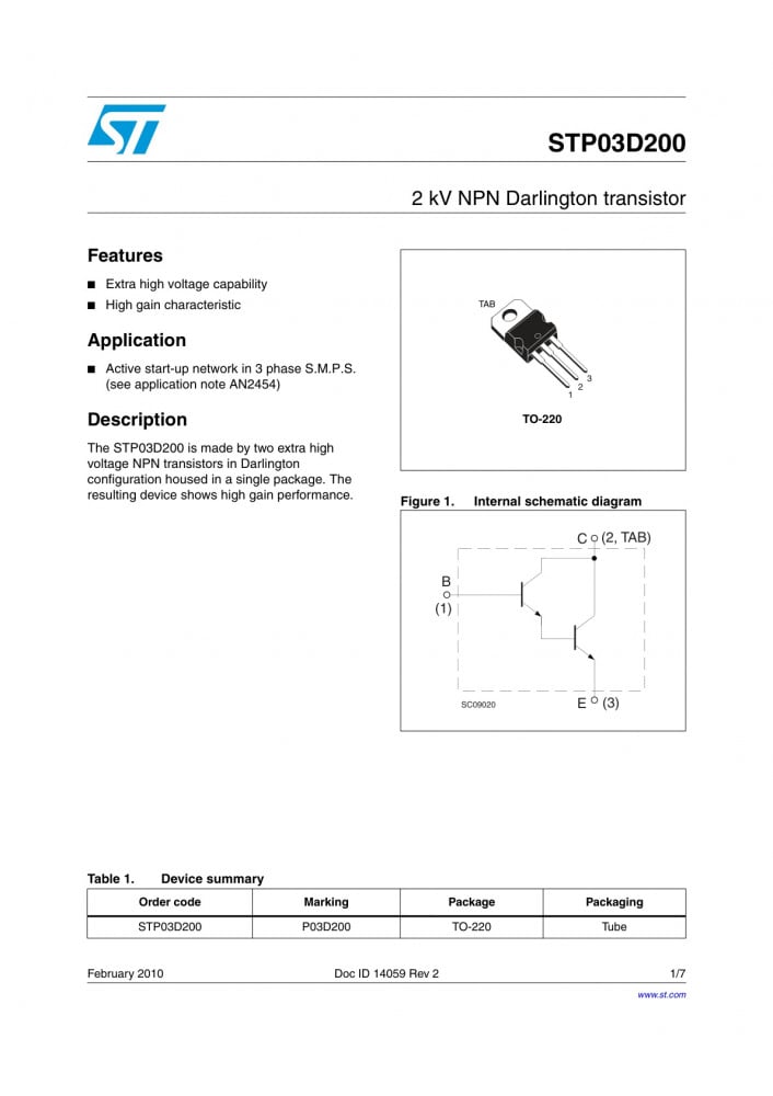 STP03D200 datasheet page 1