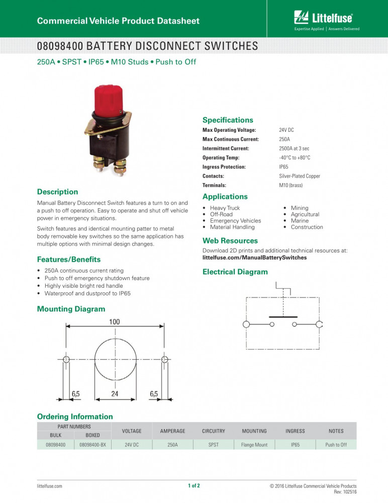 Littelfuse 08098400 product documentation page 1