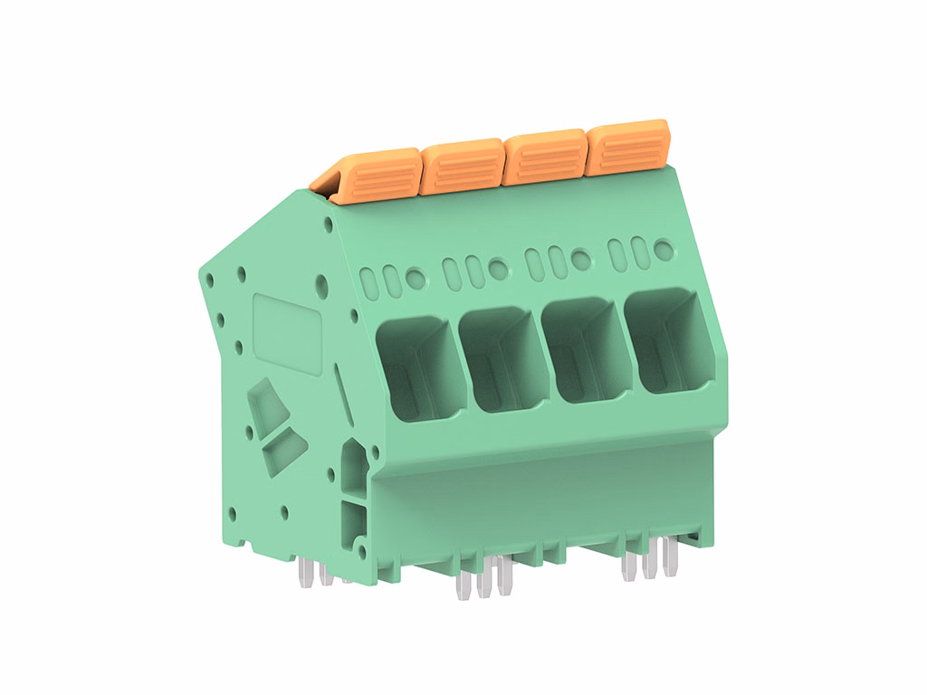 10.00mm Pitch Lever Activated Fixed Mount PCB Terminal Block, 35° Wire Entry, Left Rear Terminal, 4 Circuits for sale