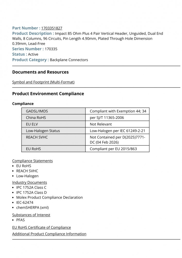 Technical document page 1 for MOLEX 1703351827