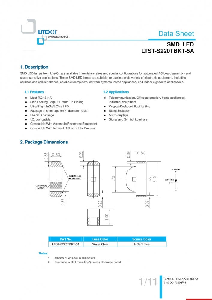 LTST-S220TBKT-5A datasheet page 2