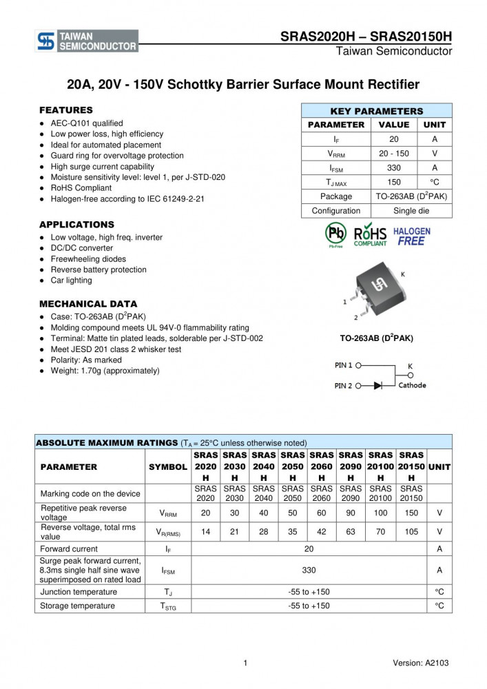 SRAS2090H datasheet page 1