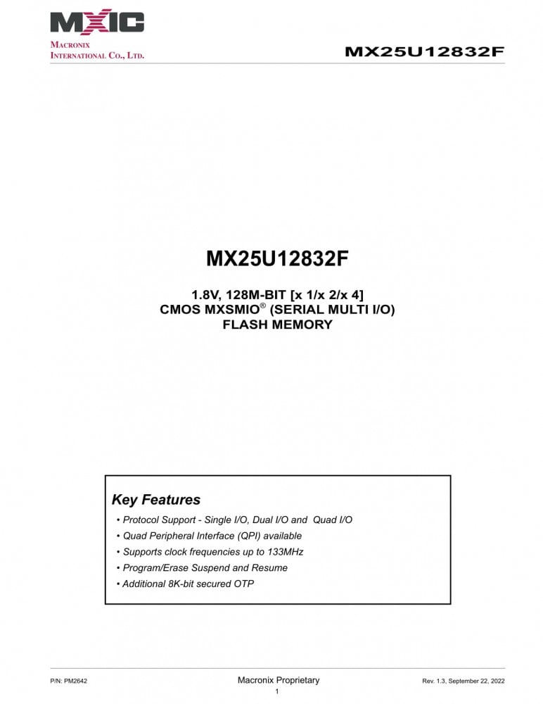 MX25U12832F datasheet page 1
