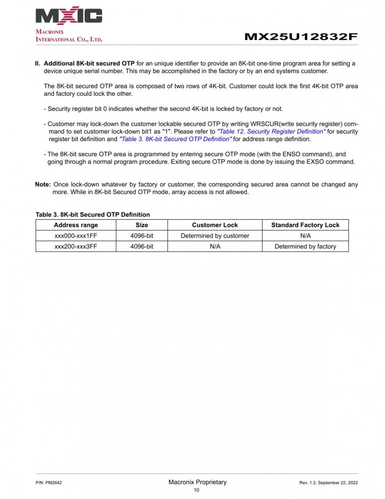 MX25U12832F datasheet page 10