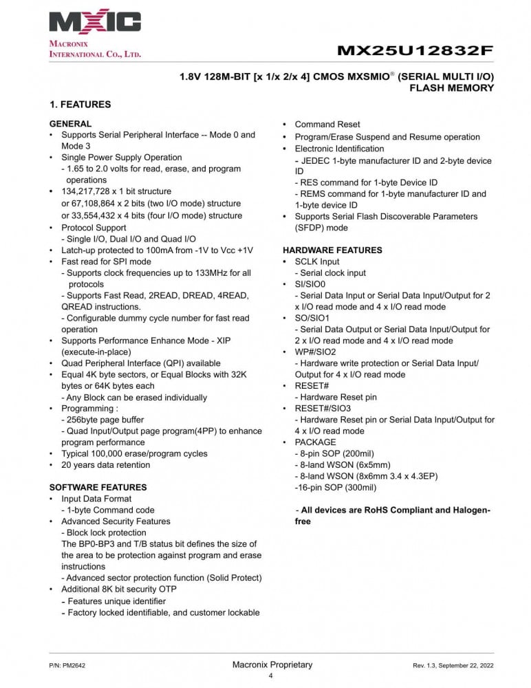 MX25U12832F datasheet page 4
