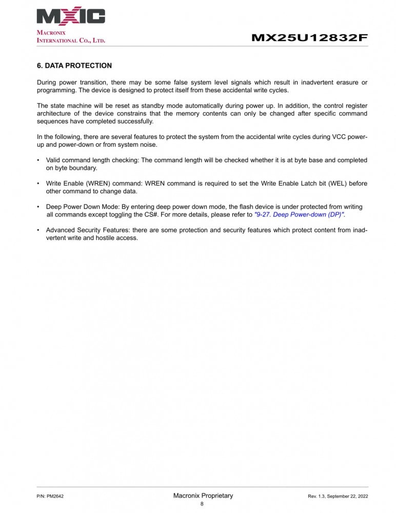 MX25U12832F datasheet page 8