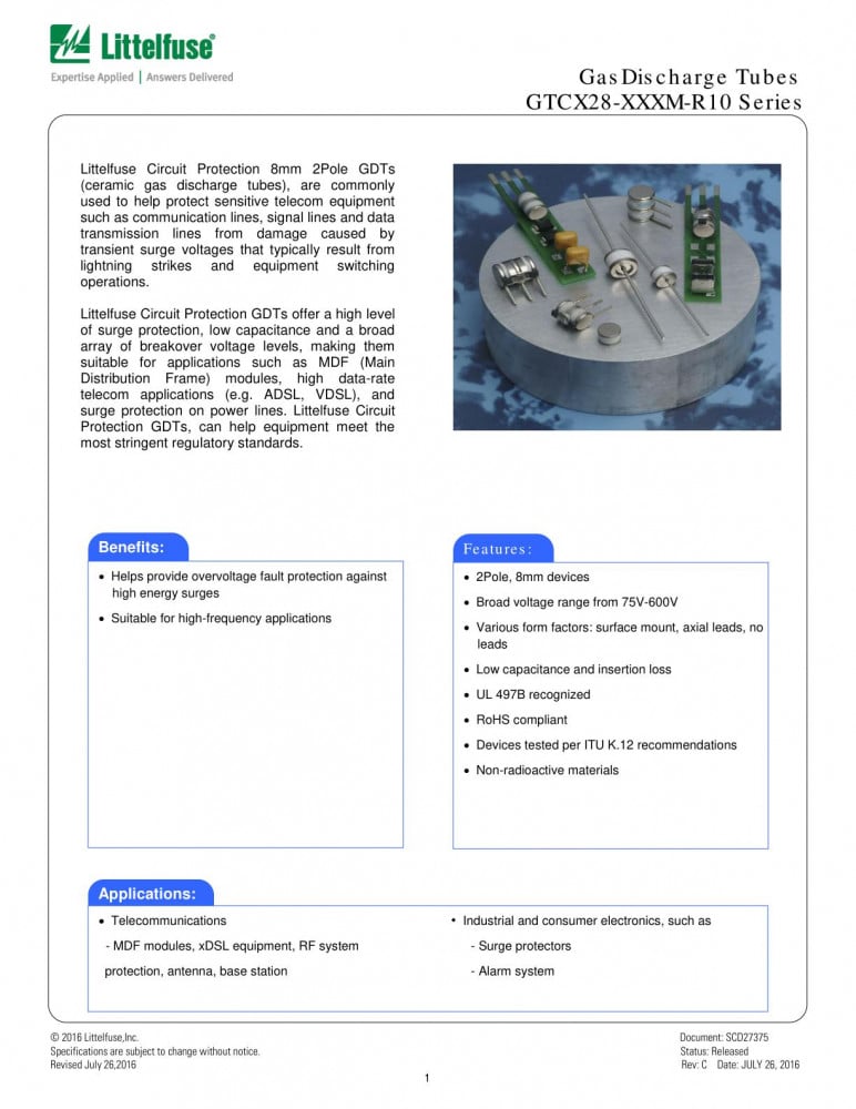 Littelfuse GTCX28 series datasheet page 1