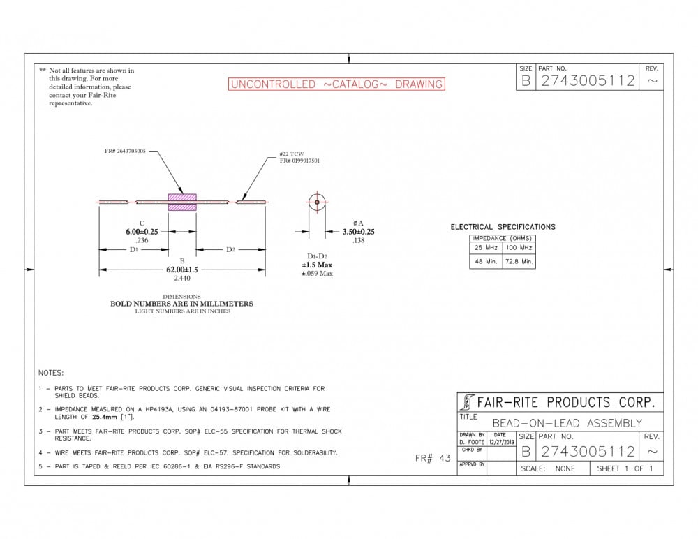 Fair-Rite 2743005112 technical document page