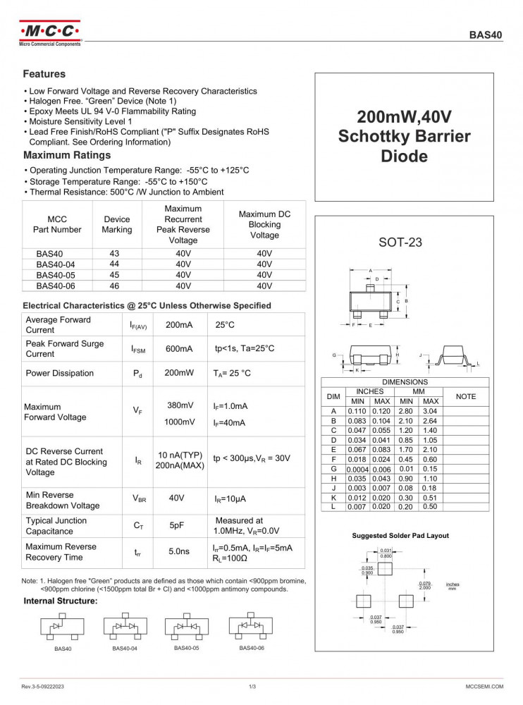 BAS40-04-TP technical document image, page 1